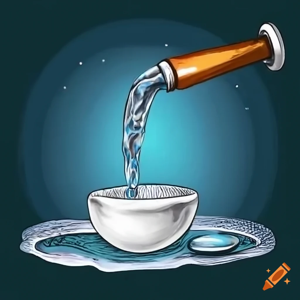 Pencil drawing of water pouring into a sink