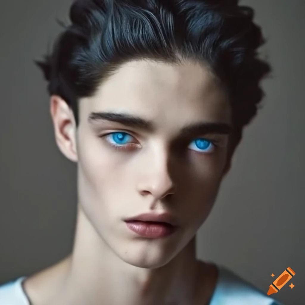 Handsome man with blue eyes and black hair on Craiyon