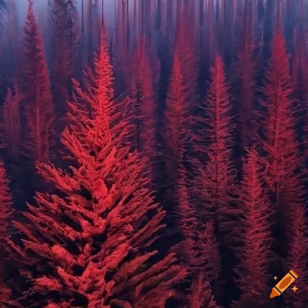Red spruce trees in a vibrant forest on Craiyon