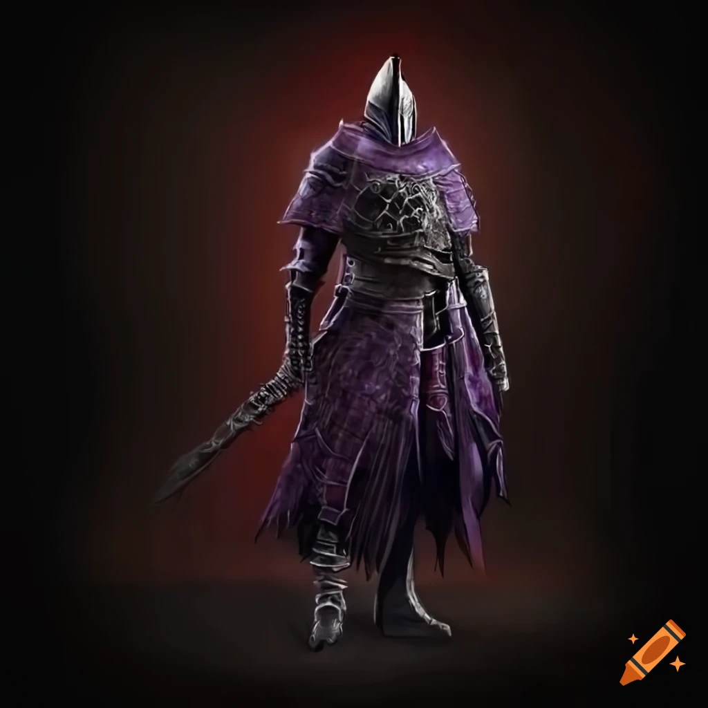Dark purple armored knight on a battlefield