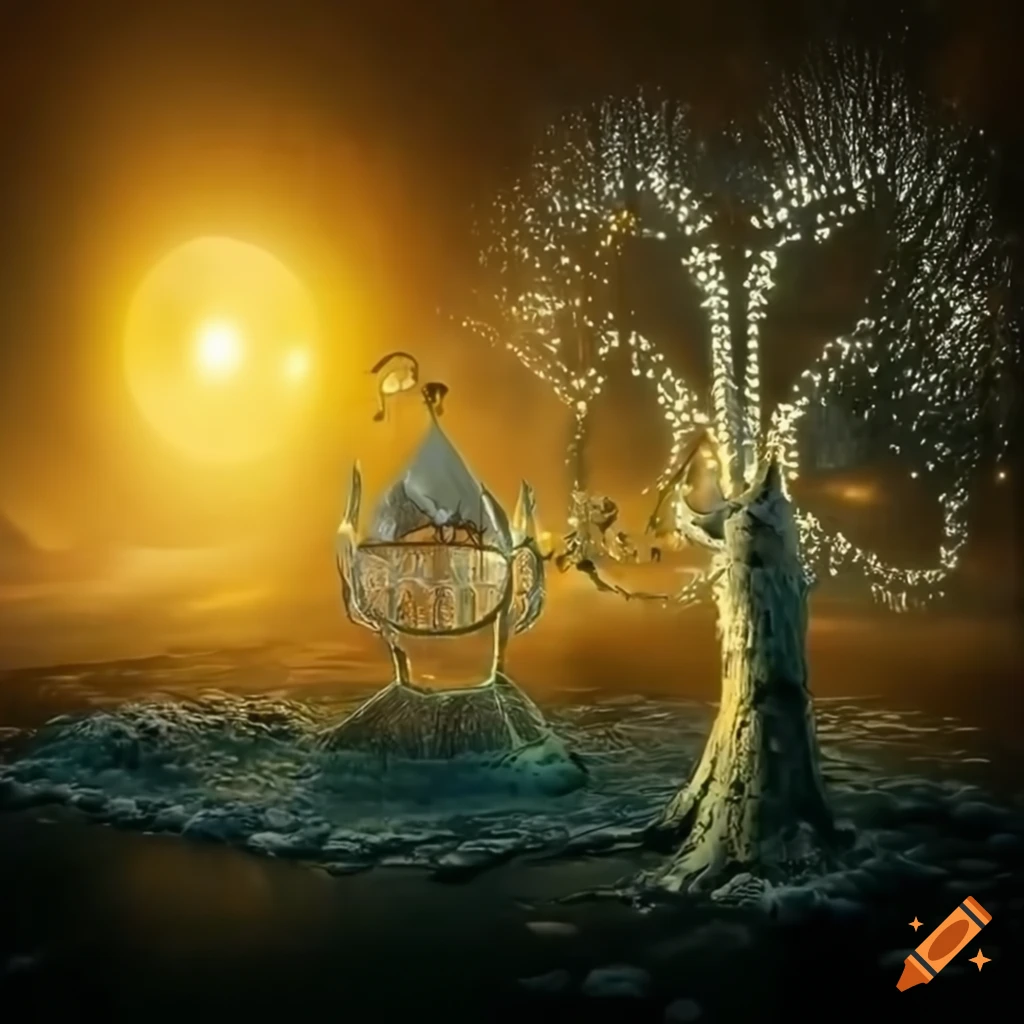 Surreal landscape with strange creatures and fantastical elements on ...