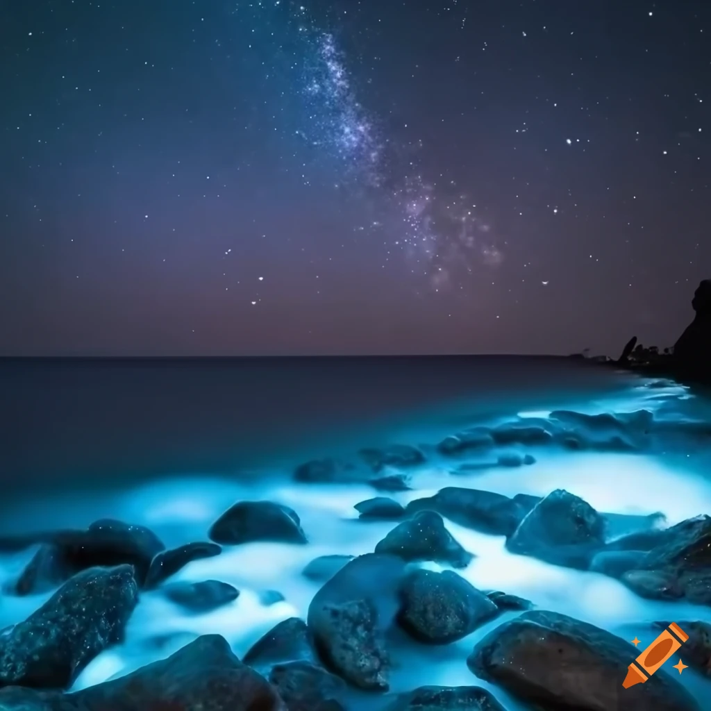 Detailed ocean under starlit sky