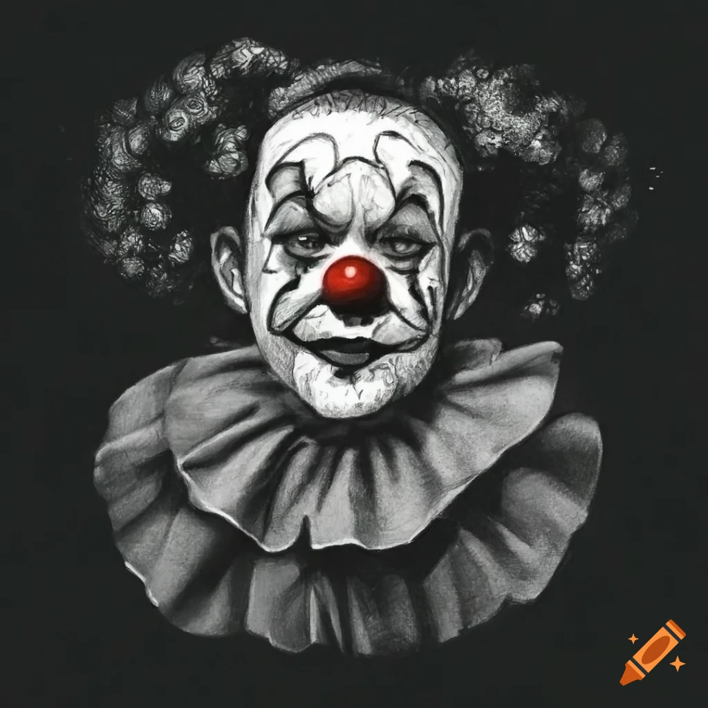 Stipple drawing of a sad clown on Craiyon