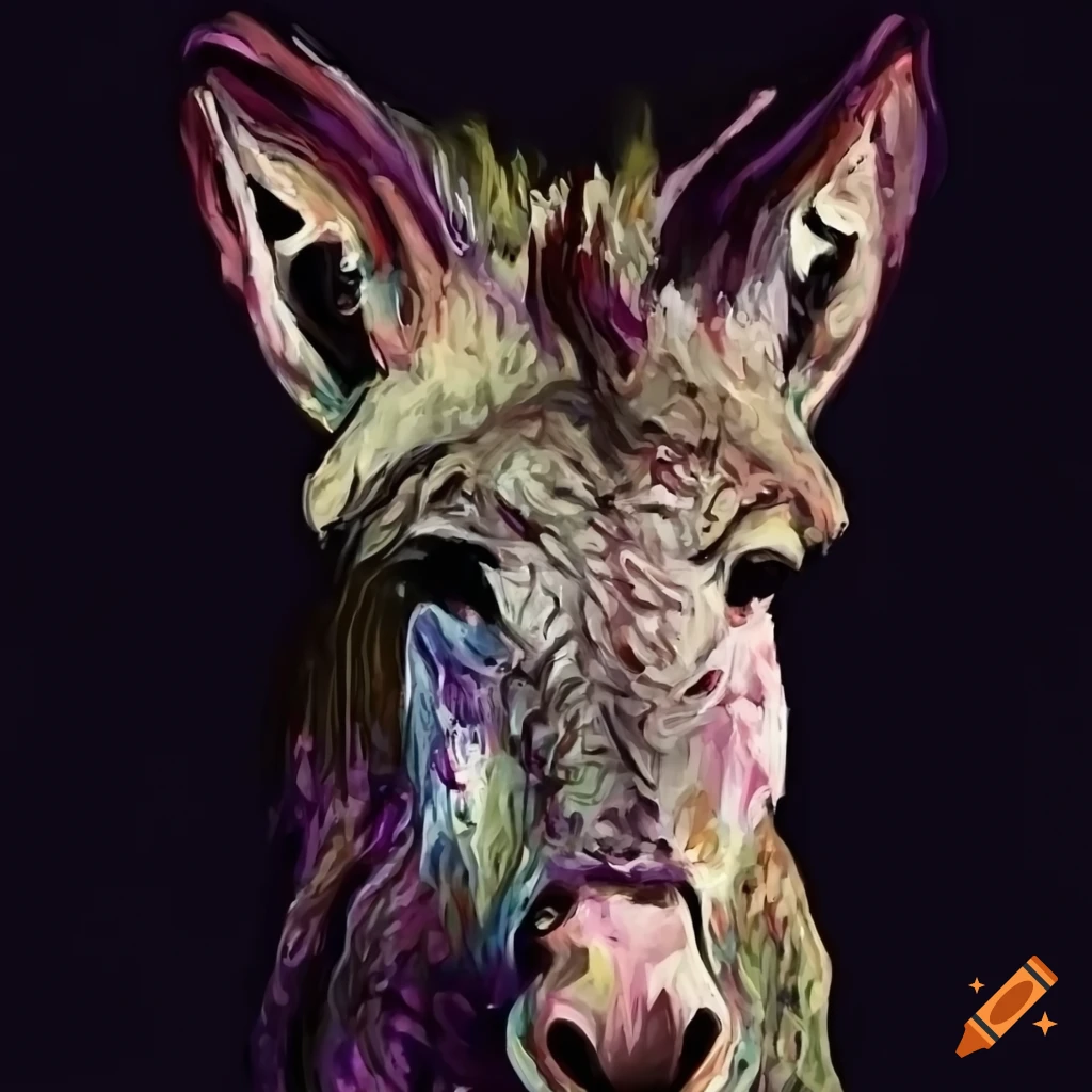 Vibrant abstract painting of a smiling donkey