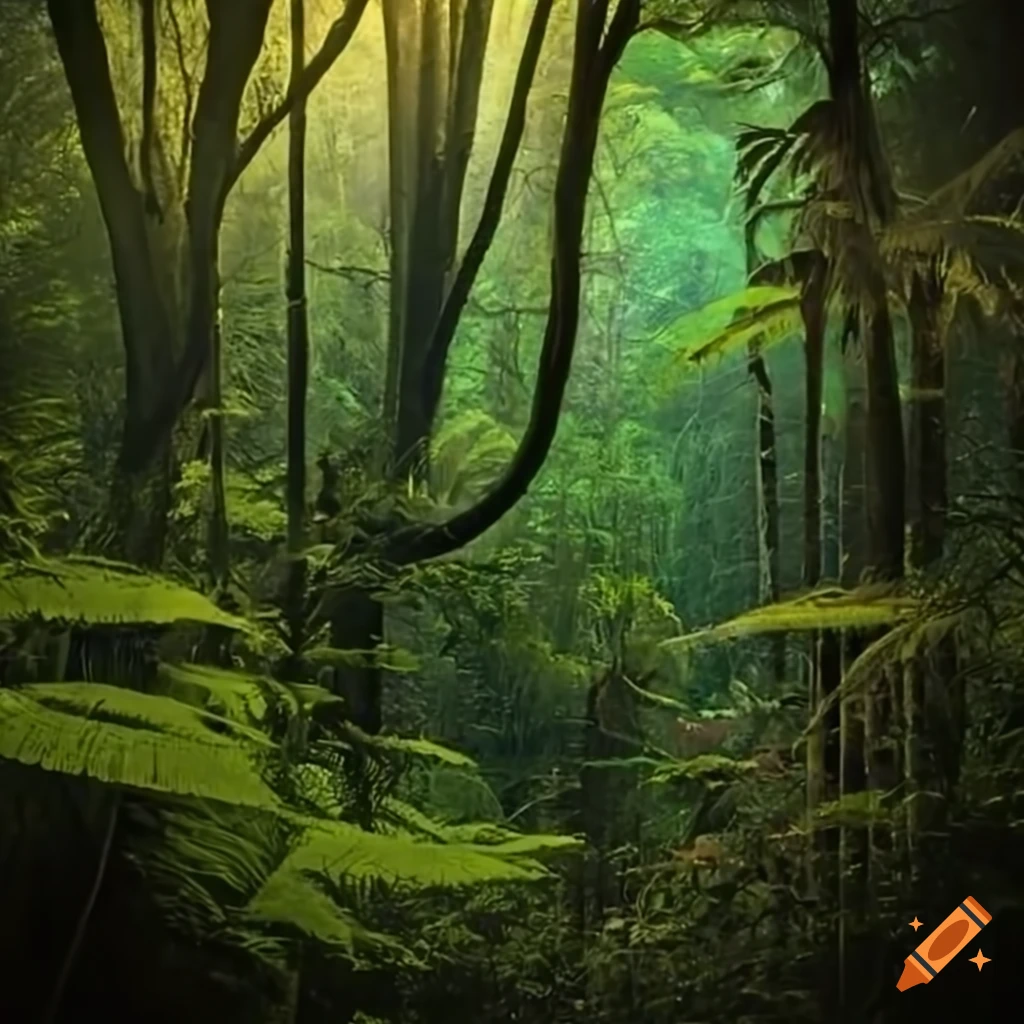 Neon jungle with vibrant trees