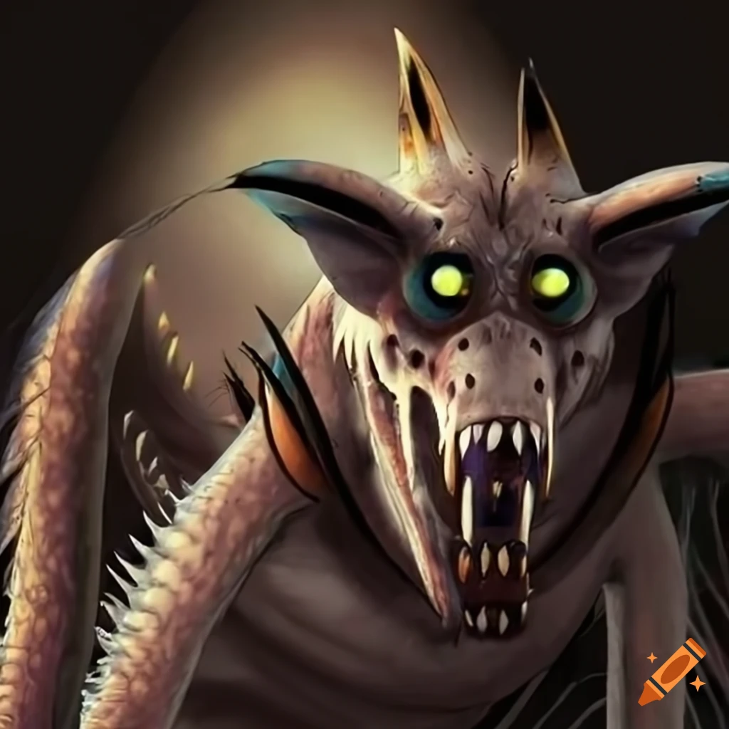 Illustration of a menacing fantasy creature with many eyes on Craiyon