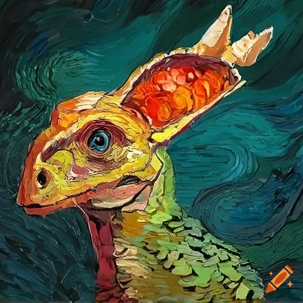 Van gogh style portrait of a stegosaurus