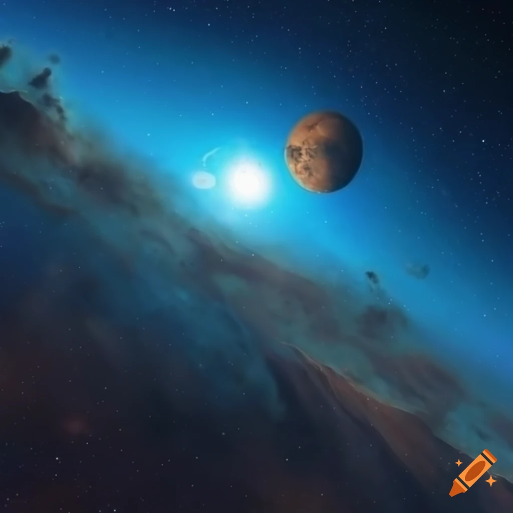 Starfield with a distant planet