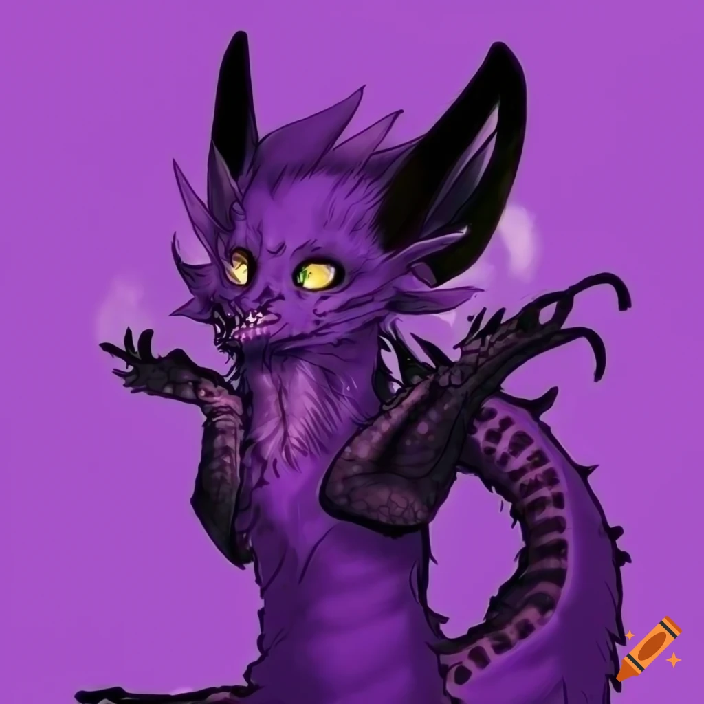 Artistic representation of a dark purple dragon opossum hybrid on Craiyon