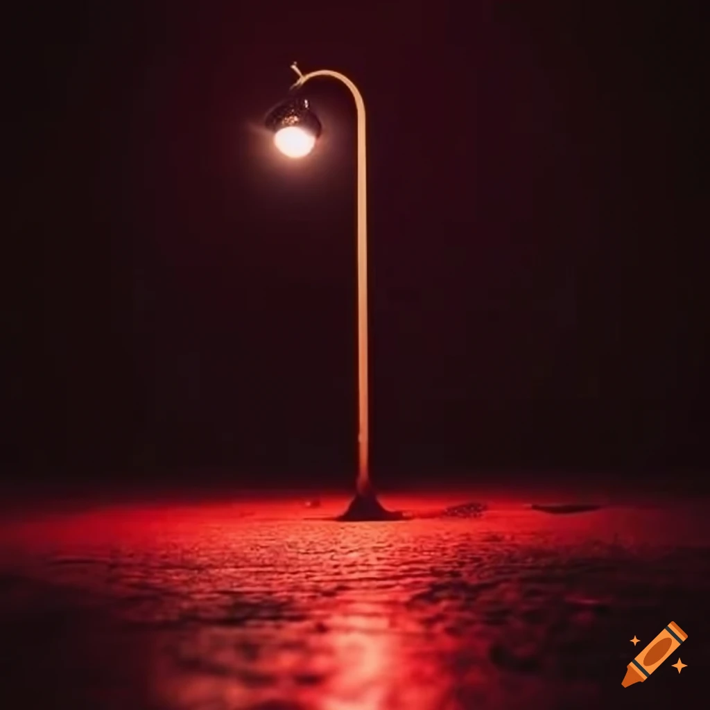 Red street lamp in the dark