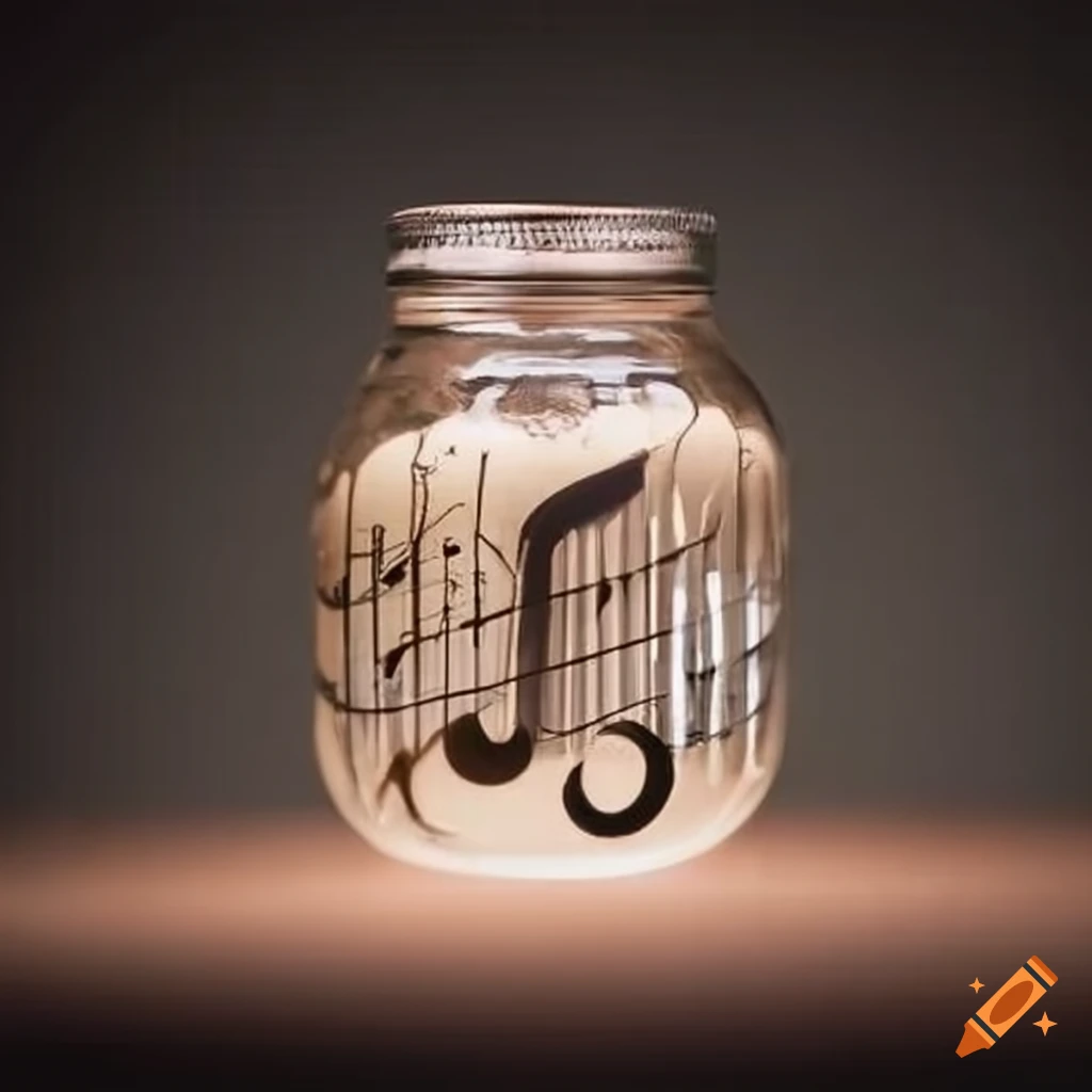 Glass jar filled with musical notation octothorp signs