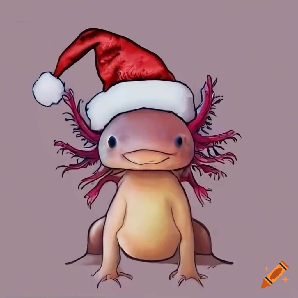 Cute axolotl wearing a santa hat