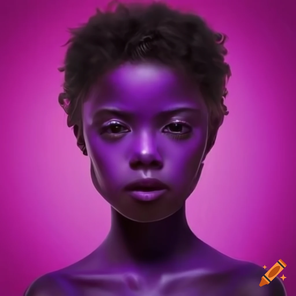 Portrait of a girl with purple skin on Craiyon