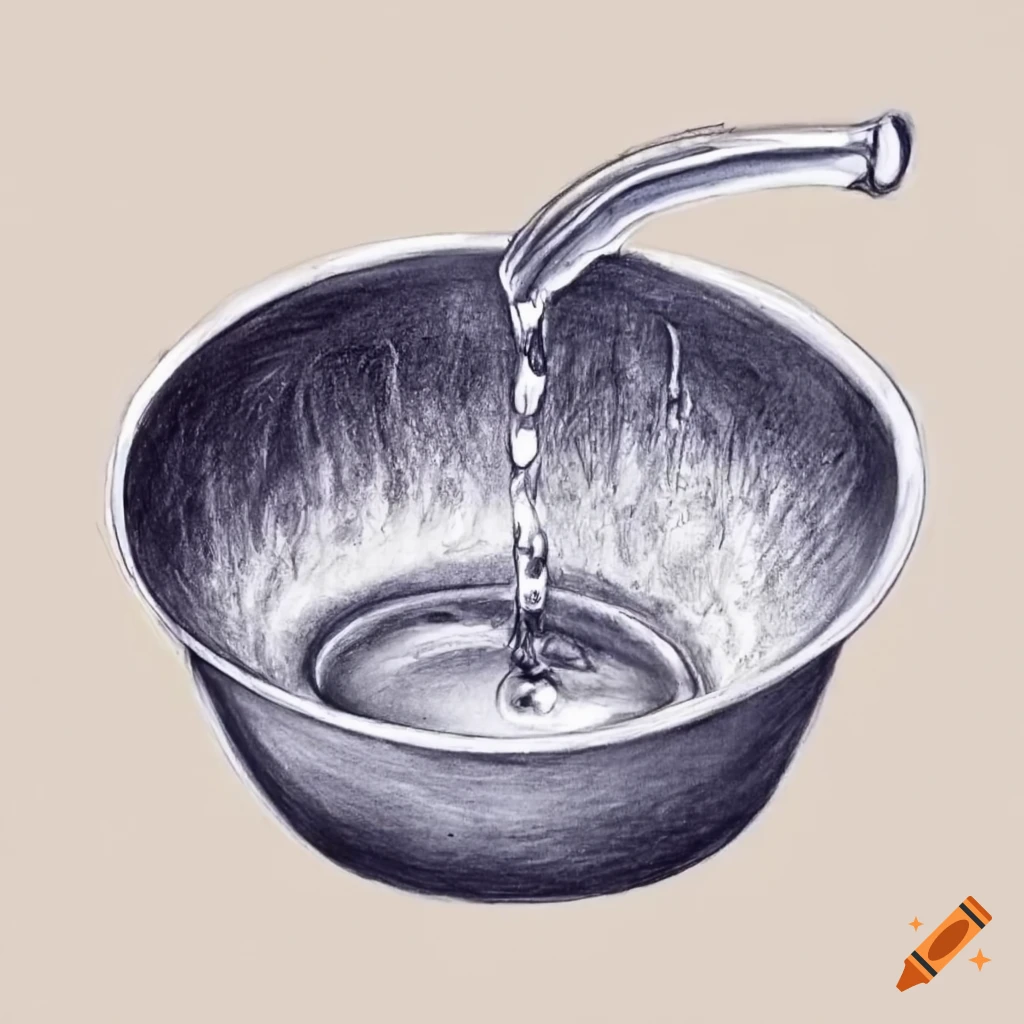 Pencil drawing of water pouring into a sink