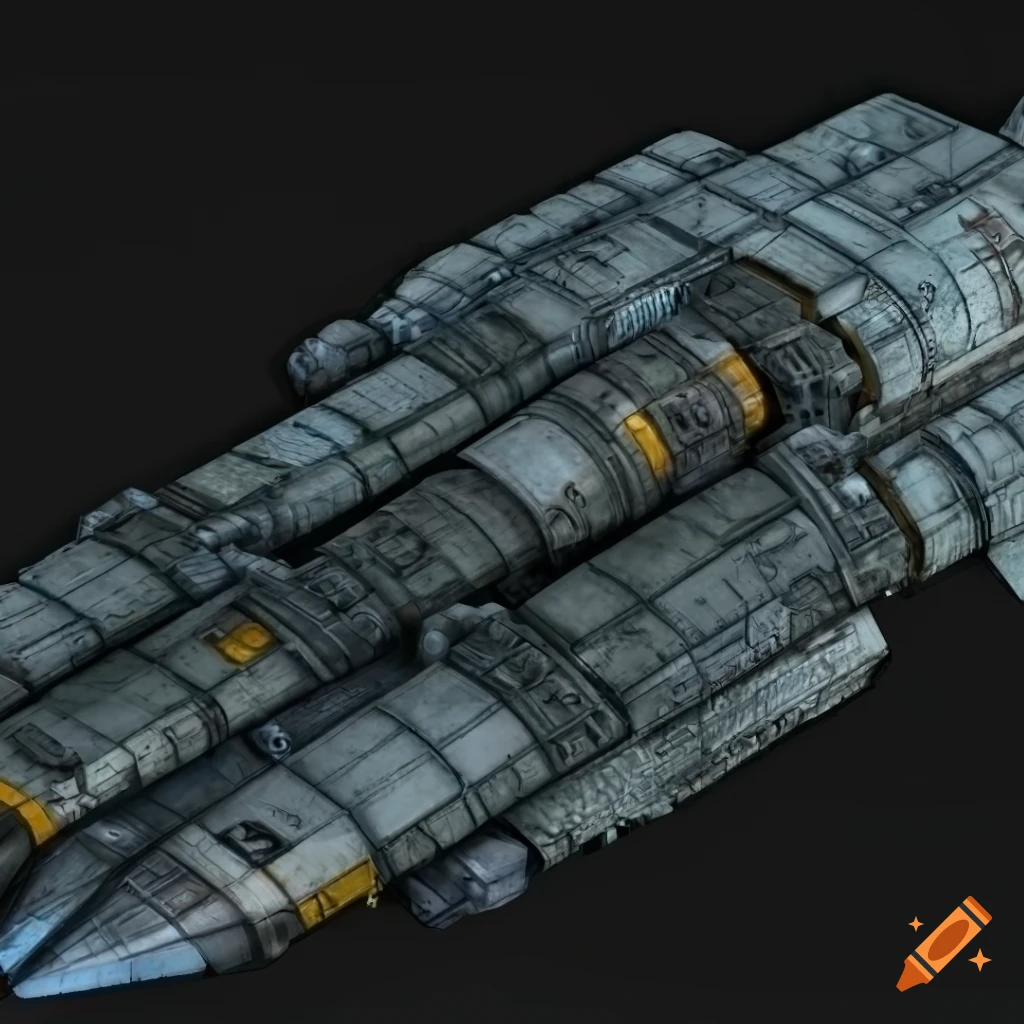 Realistic cargo spaceship covered in greebles