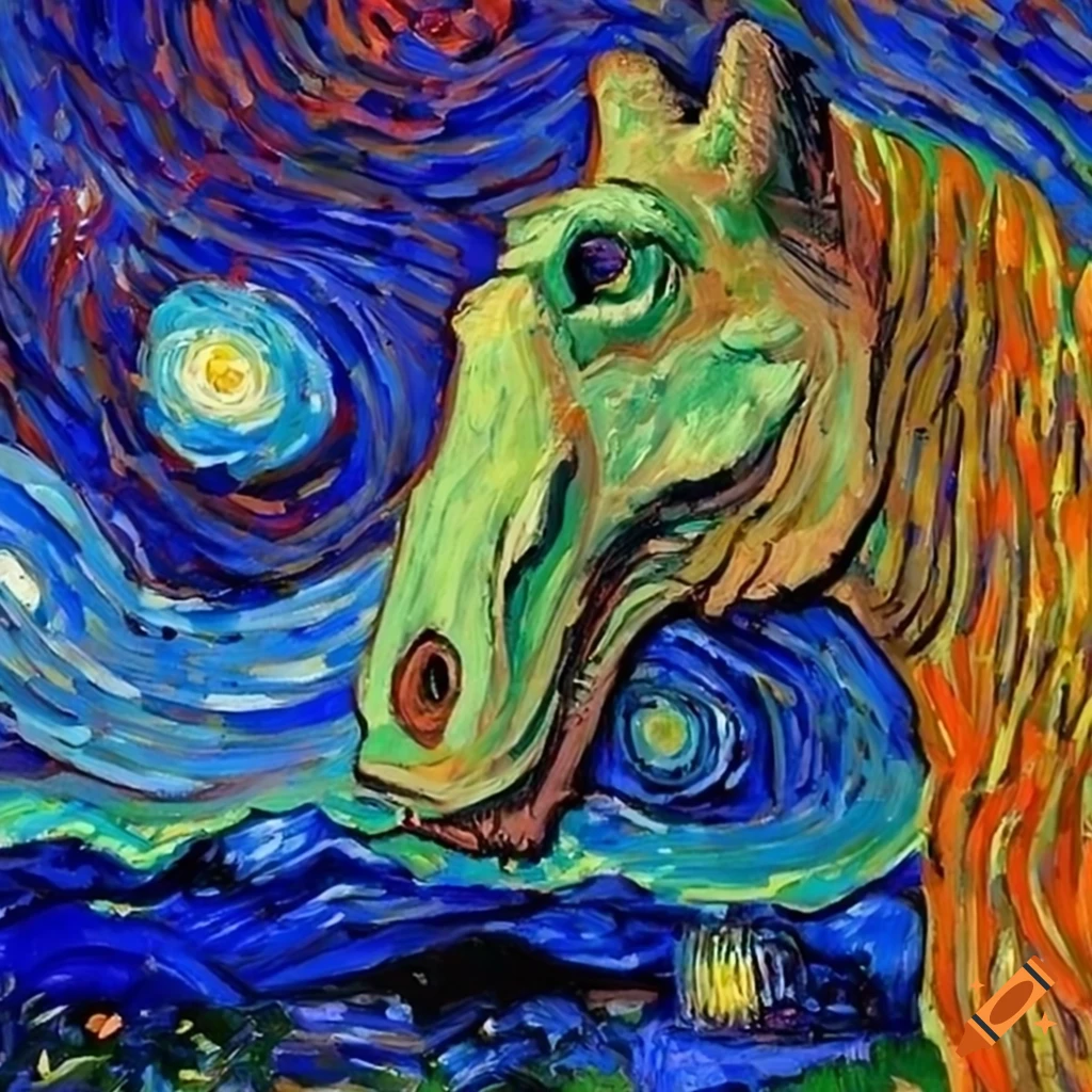 Van gogh style portrait of a brachiosaurus