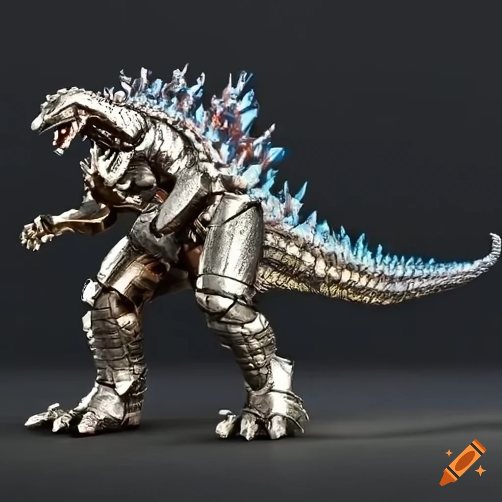 Image of heavily armored metallic godzilla