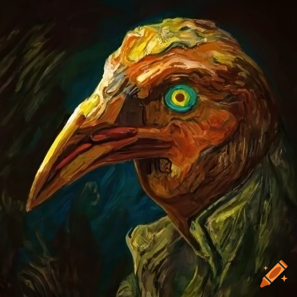Van gogh style portrait of archaeopteryx