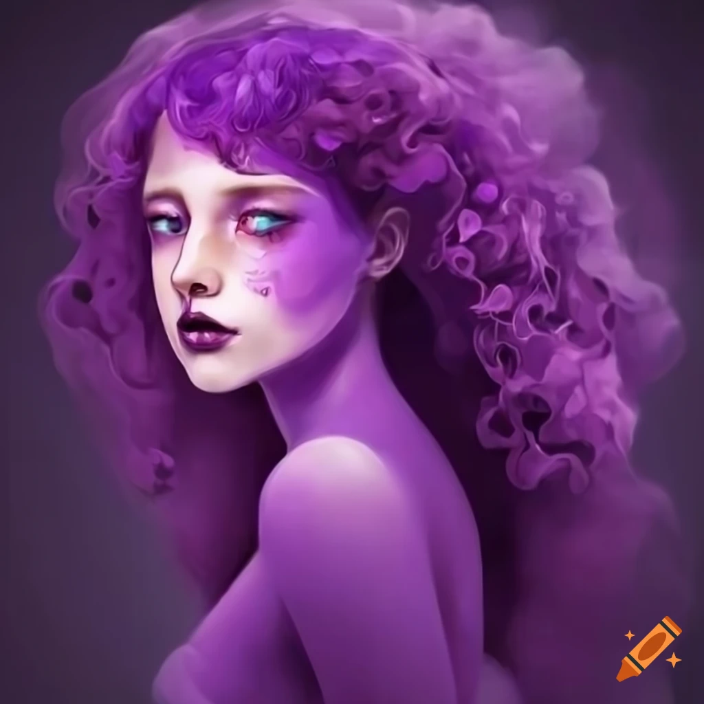 Portrait of a girl with purple skin on Craiyon