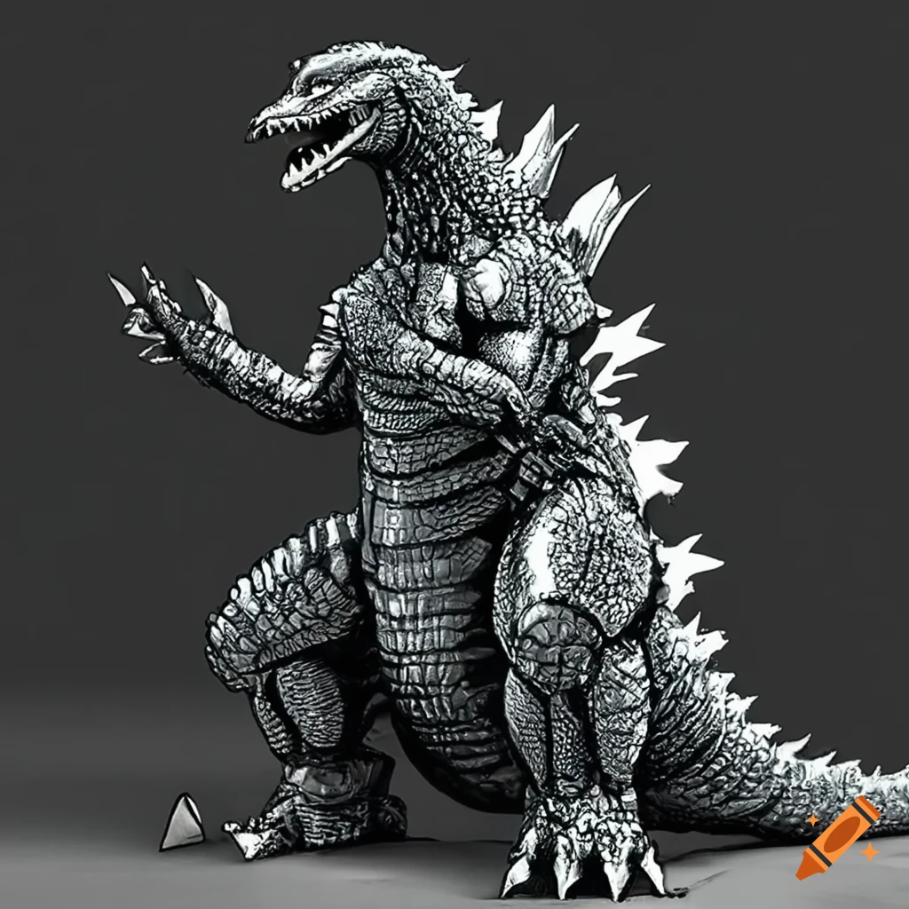 Image of heavily armored metallic godzilla on Craiyon
