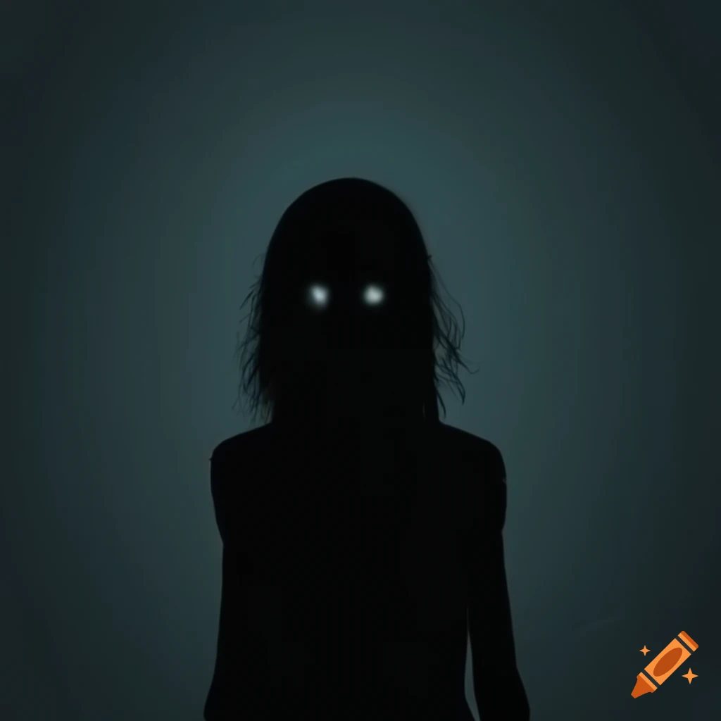 Silhouette with glowing eyes in the darkness on Craiyon