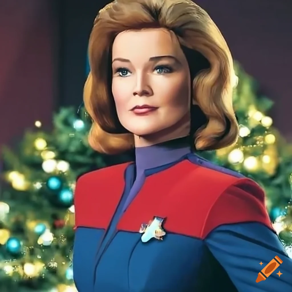 Captain janeway next to a christmas tree on Craiyon
