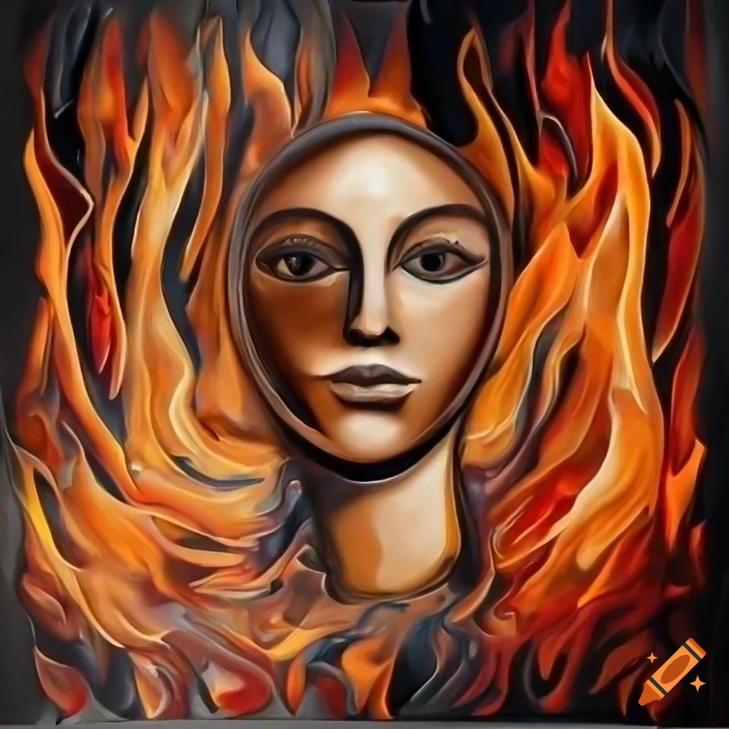 Abstract painting of a face on fire and water on Craiyon