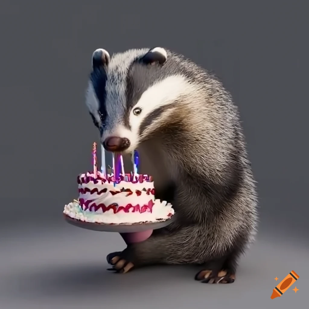 Honey Badger Birthday Meme Cute Badger With A Birthday Cake On Craiyon