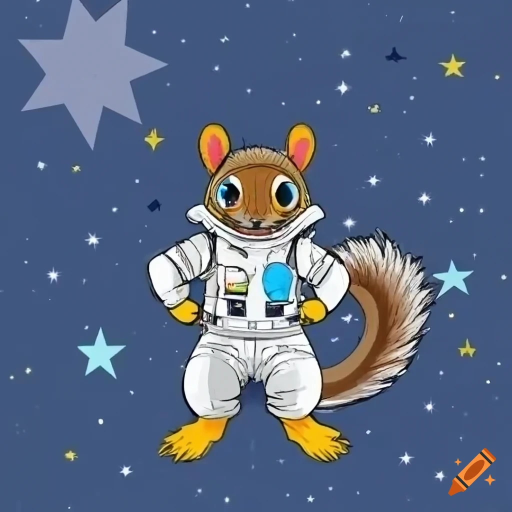 Squirrel in a space suit with stars around