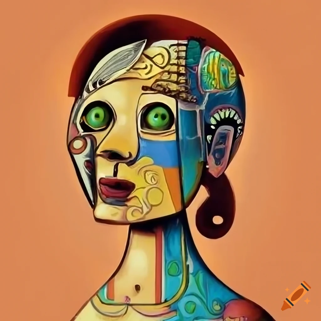 Picasso-inspired vintage cyborg cartoon artwork on Craiyon