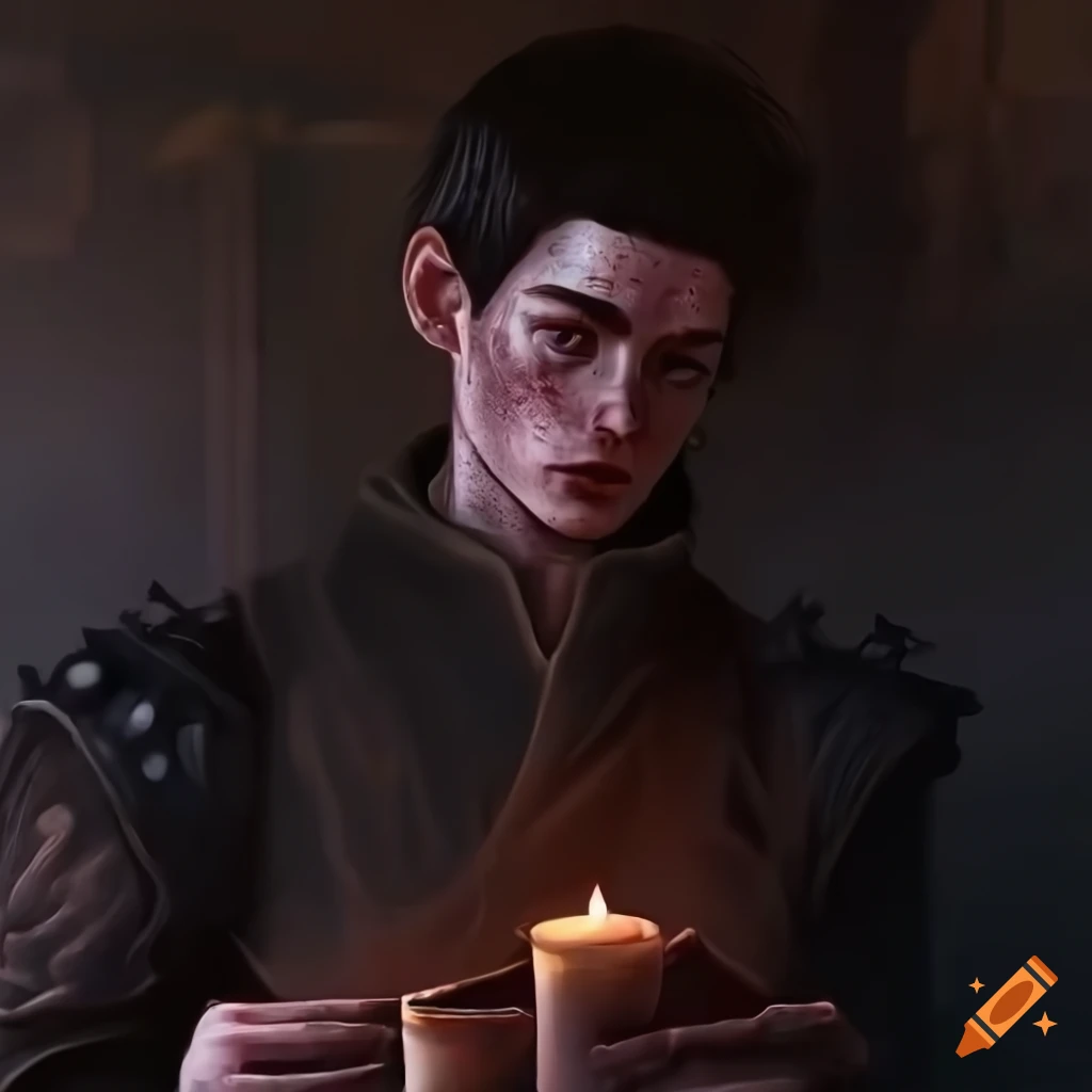 Young man mixing potions in a candle-lit basement on Craiyon