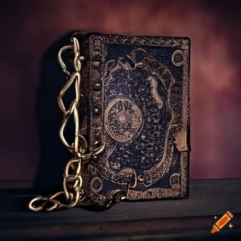 Punk spellbook with leather cover and chains
