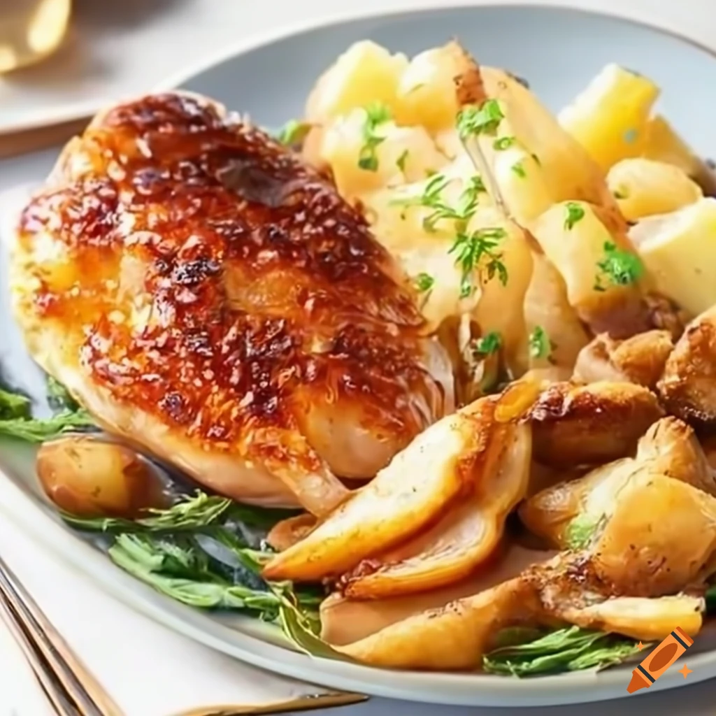 Crispy chicken with caramelized potatoes on Craiyon