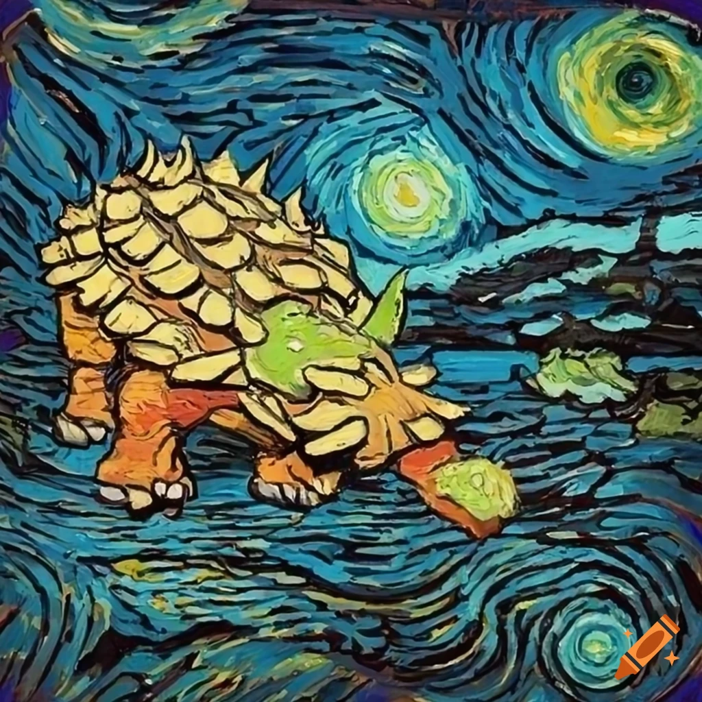 Ankylosaurus portrait in van gogh style on Craiyon