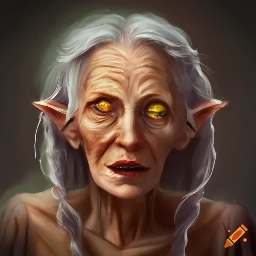 High fantasy portrait of an old haggard woman