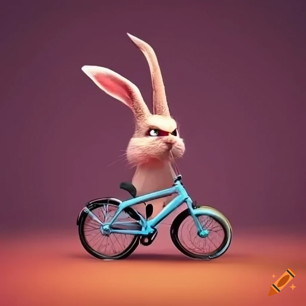 Humorous image of a rabbit riding a bike on Craiyon