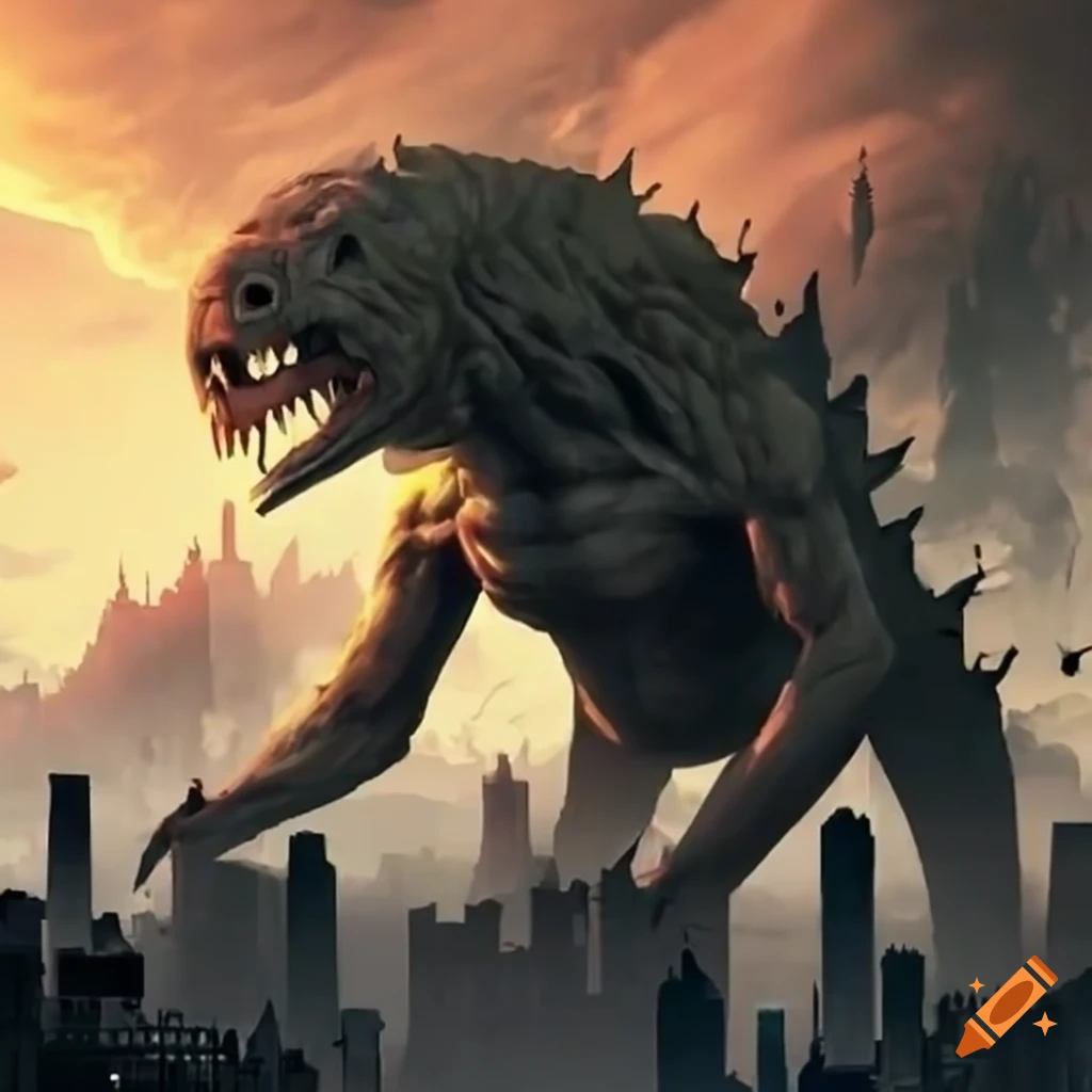 Image of a giant monster wreaking havoc on a city on Craiyon