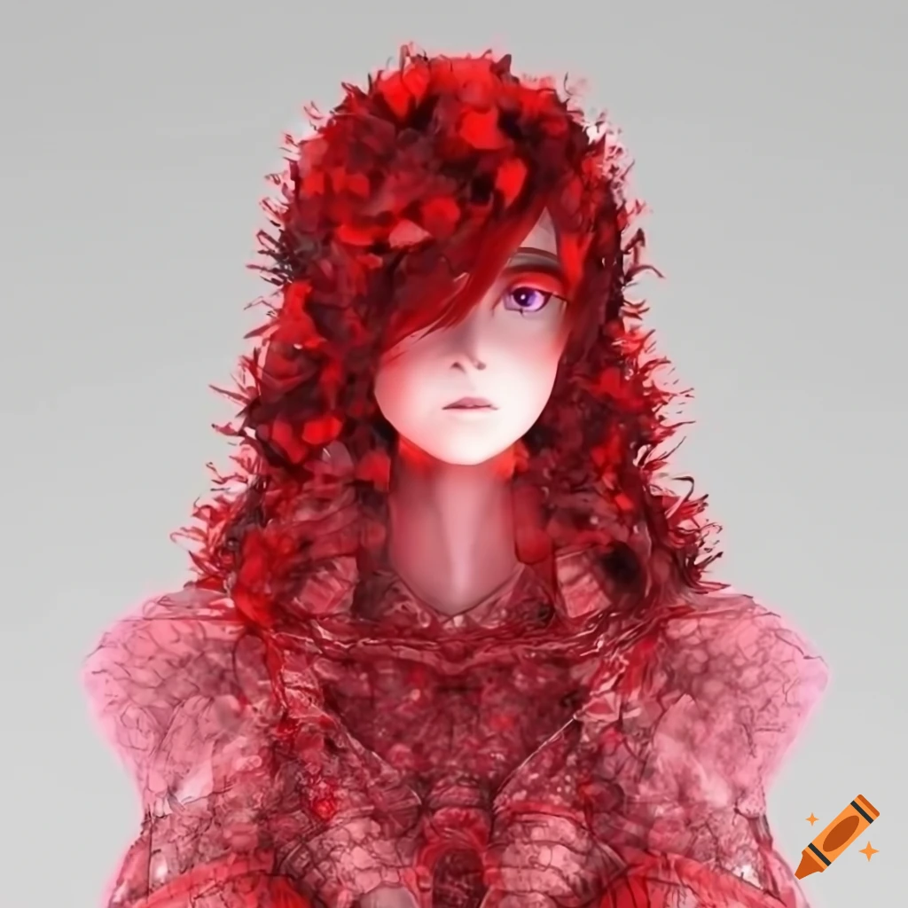 Portrait of a human made of red crystals on Craiyon