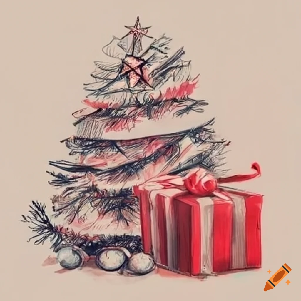 Christmas presents under a beautifully decorated tree on Craiyon