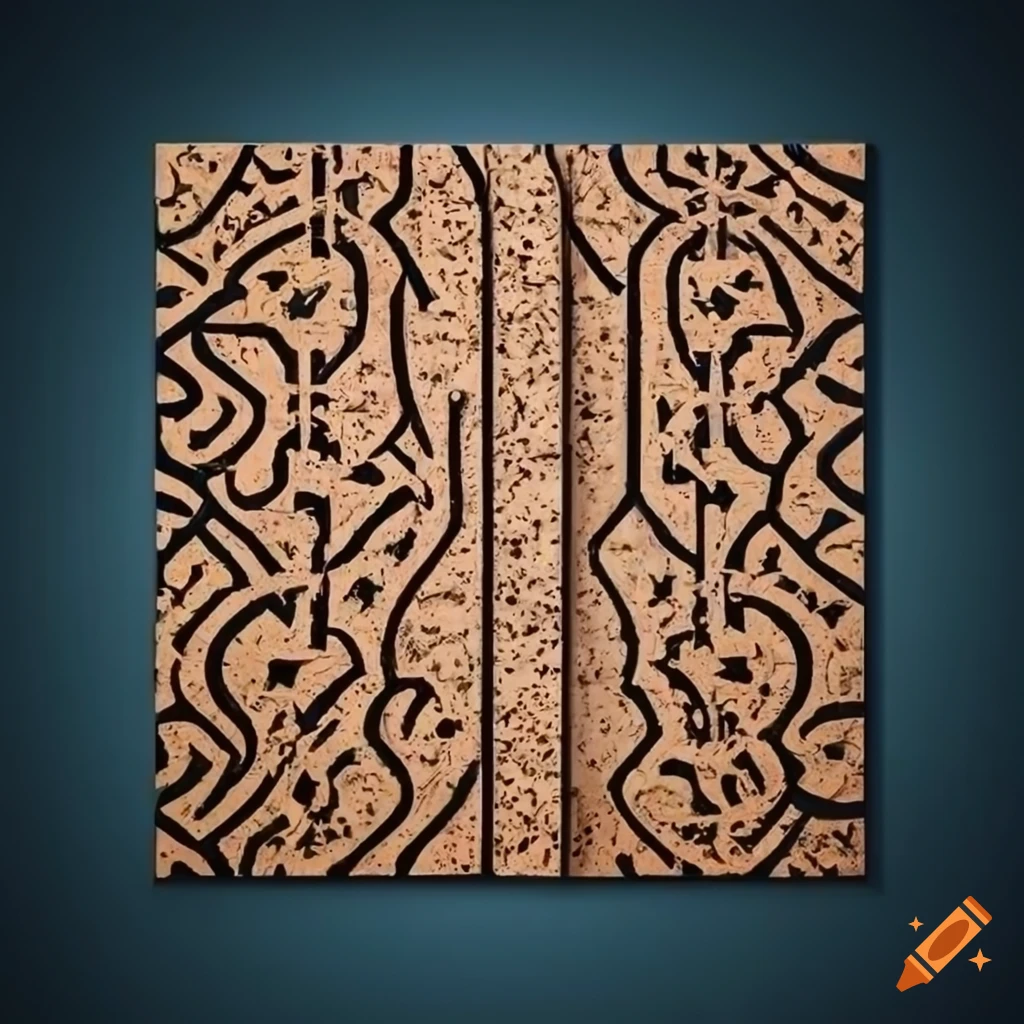 Concept drawing of a cork wall panel with mixed cultural patterns
