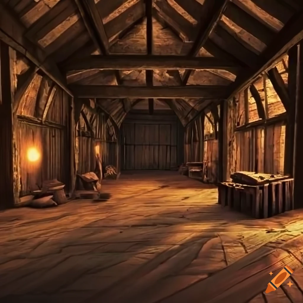 Medieval warehouse with crates