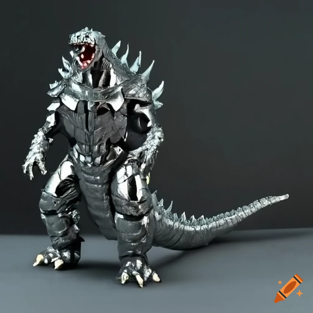 Image of a heavily armored metallic godzilla on Craiyon