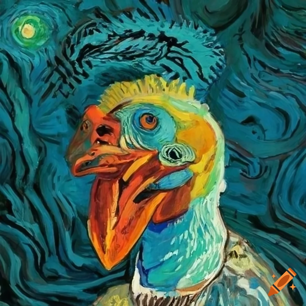 Van gogh style portrait of an oviraptor dinosaur on Craiyon