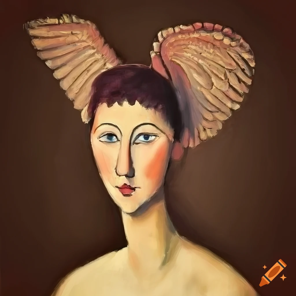 Modigliani-style portrait of archaeopteryx