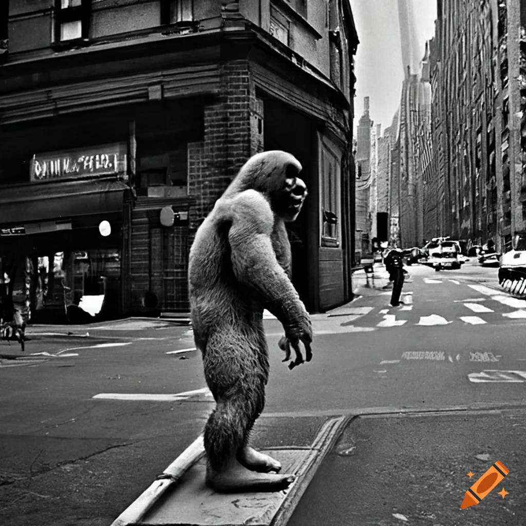 Photo of bigfoot playing dice on a new york city street