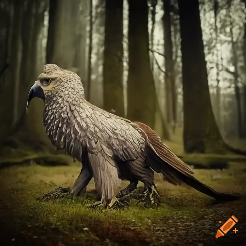 Fantasy griffin standing in a forest on Craiyon