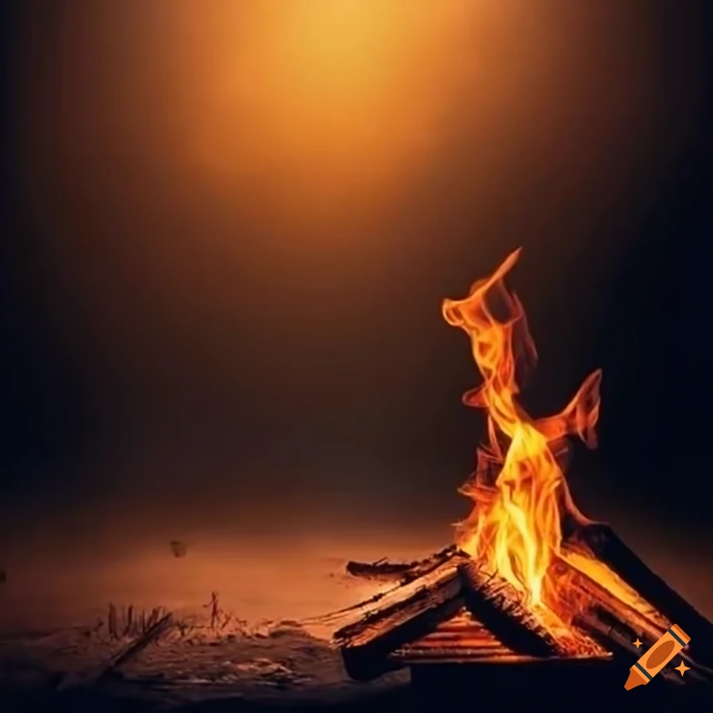 Realistic depiction of a bonfire with friends