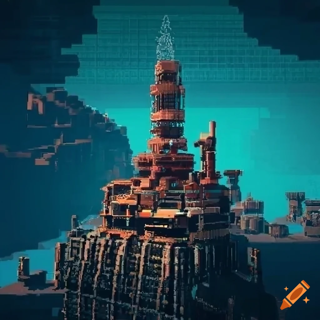 Pixel art of a satisfactory scene on Craiyon