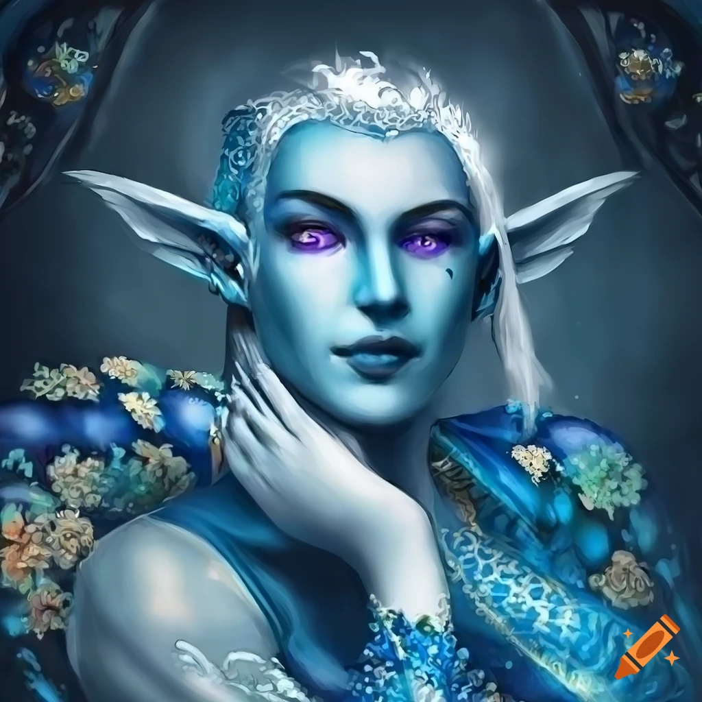 Portrait of a elegant blue sea-elf merfolk genasi on Craiyon