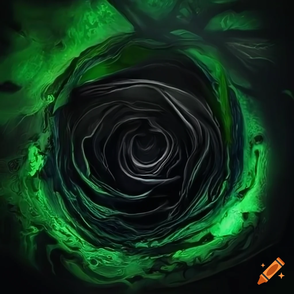 Abstract image of green, black and grey void on Craiyon